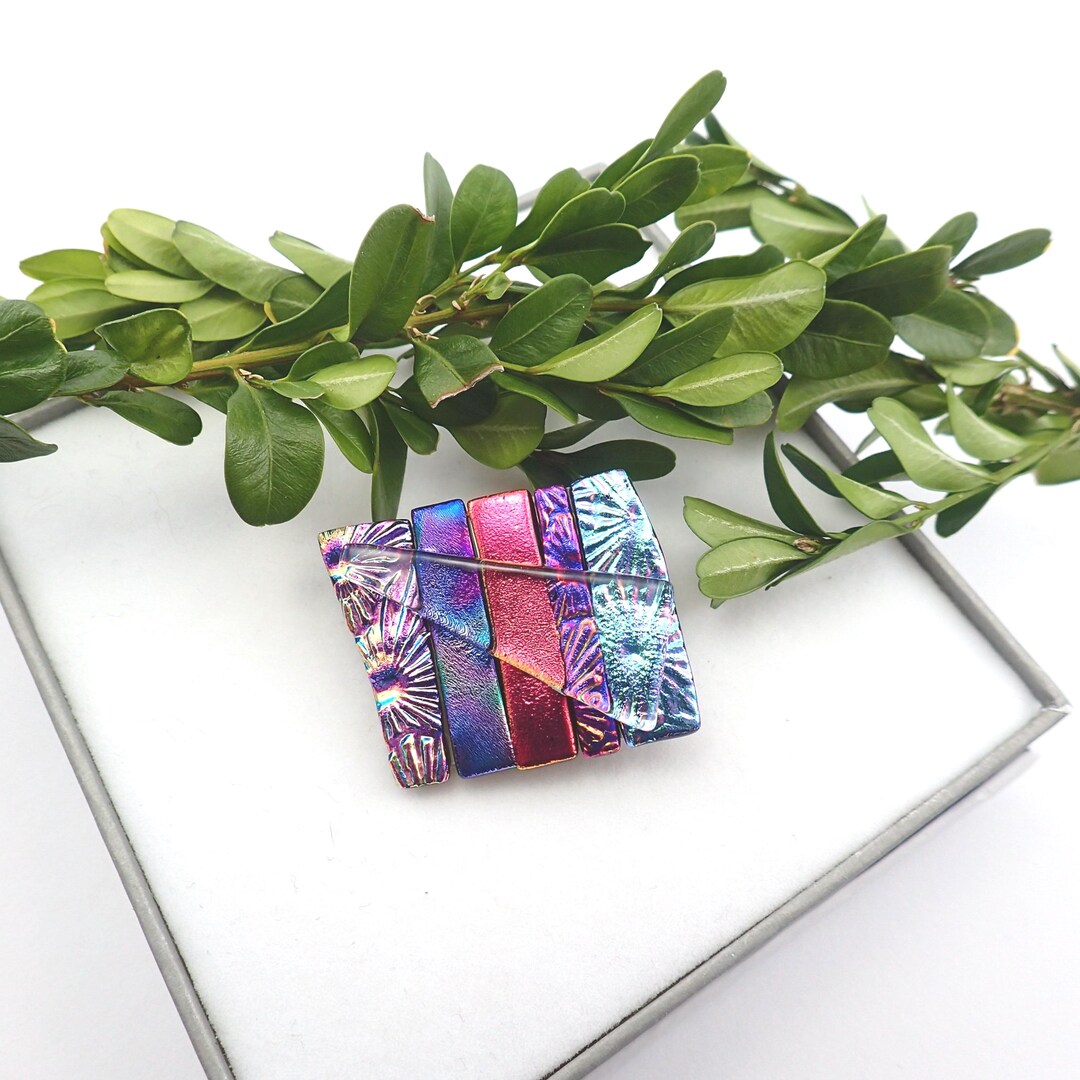 Dichroic Glass Brooch Pin – Handmade Fused Glass, Colourful Unique - Etsy