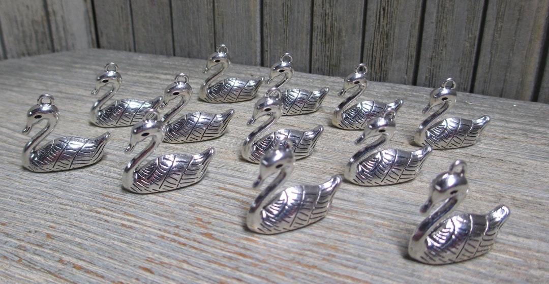 12 Piece Silver Plated Swan Charms - Etsy