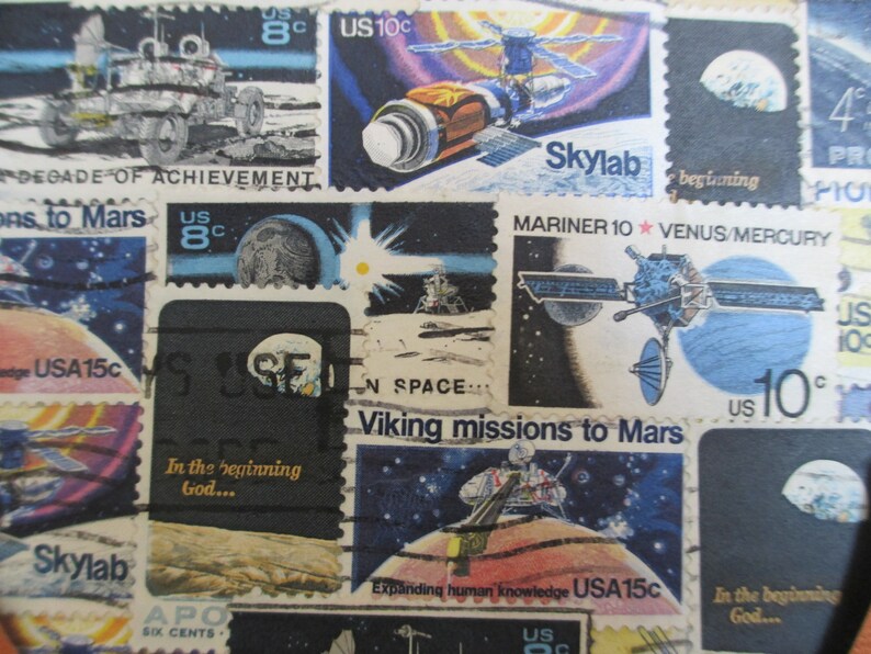 Outer Space Travel Vintage Postage Stamp Wall Art | Etsy