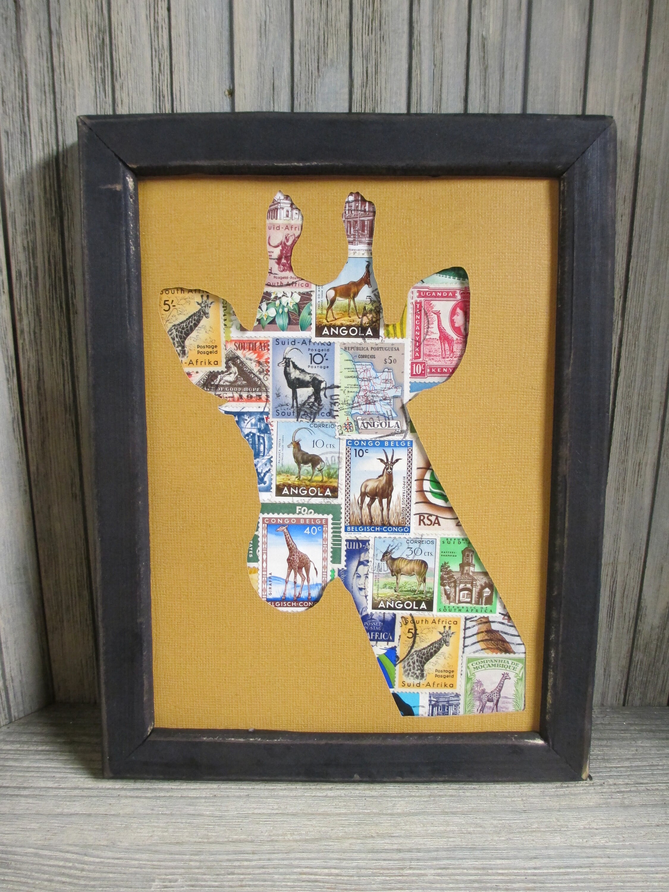Giraffe Vintage Postage Stamp Wall Art | Etsy