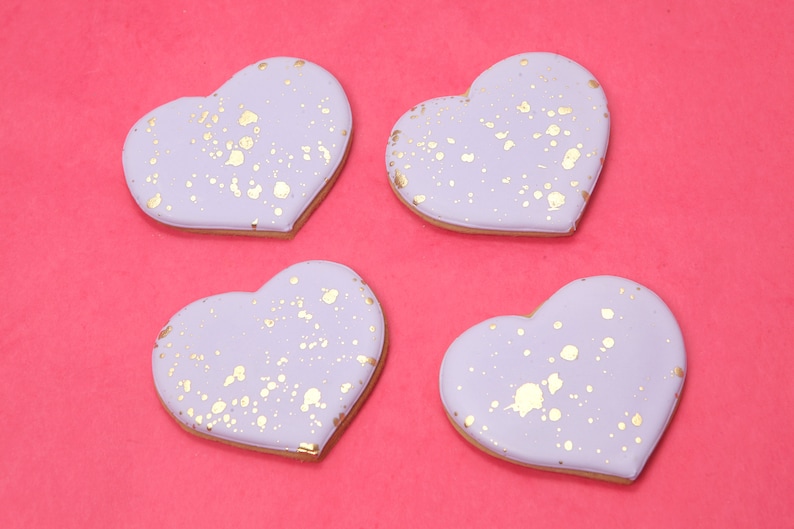 12 Lavender Purple Hearts With Gold Details Cookies Perfect For ...