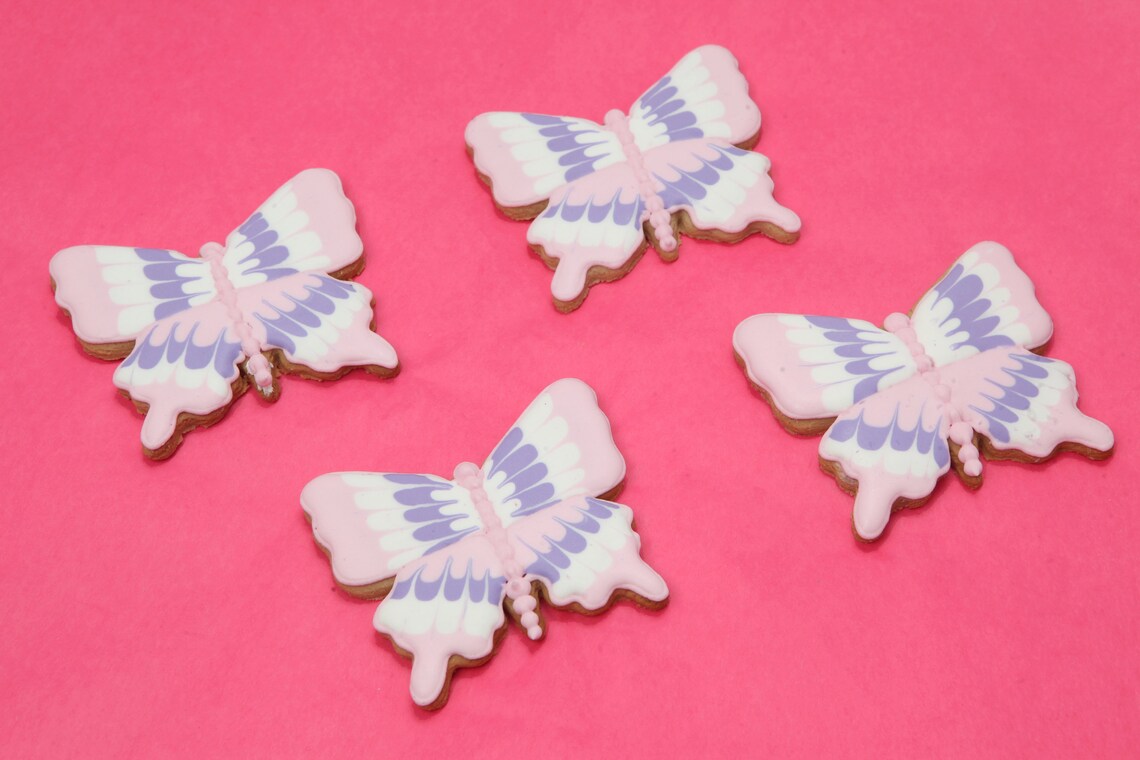 12 pink Butterfly Iced Sugar Cookies Perfect for: Birthday | Etsy
