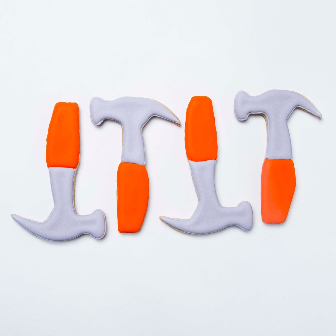 12 Grey and Orange Hammer Cookies Tool Box, Construction, Handyman ...