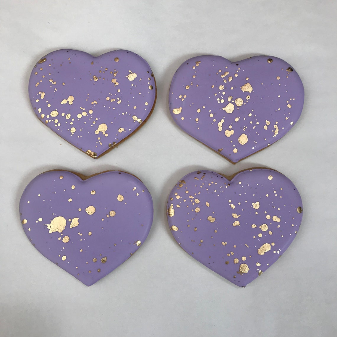 12 Lavender Purple Hearts With Gold Details Cookies Perfect For ...