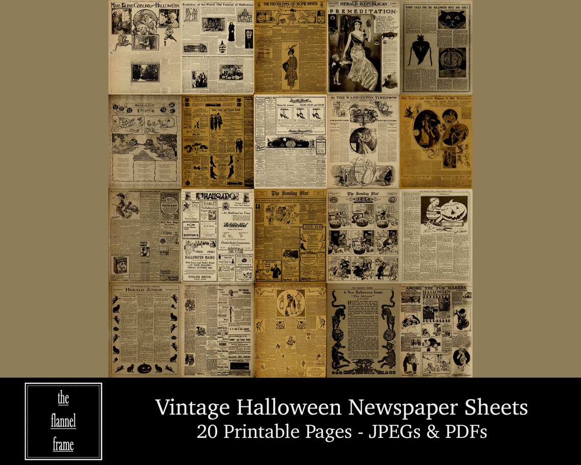 Vintage Halloween Newspaper Collage Sheets Ephemera Download - Etsy