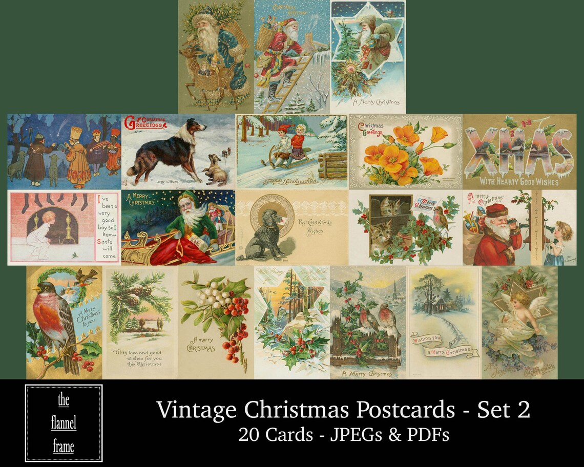 Vintage Christmas Postcards Set 2 Instant Retro Digital - Etsy