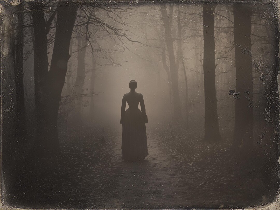 Spooky Victorian Lady in Woods Halloween Print Vintage Photo Look Woods ...