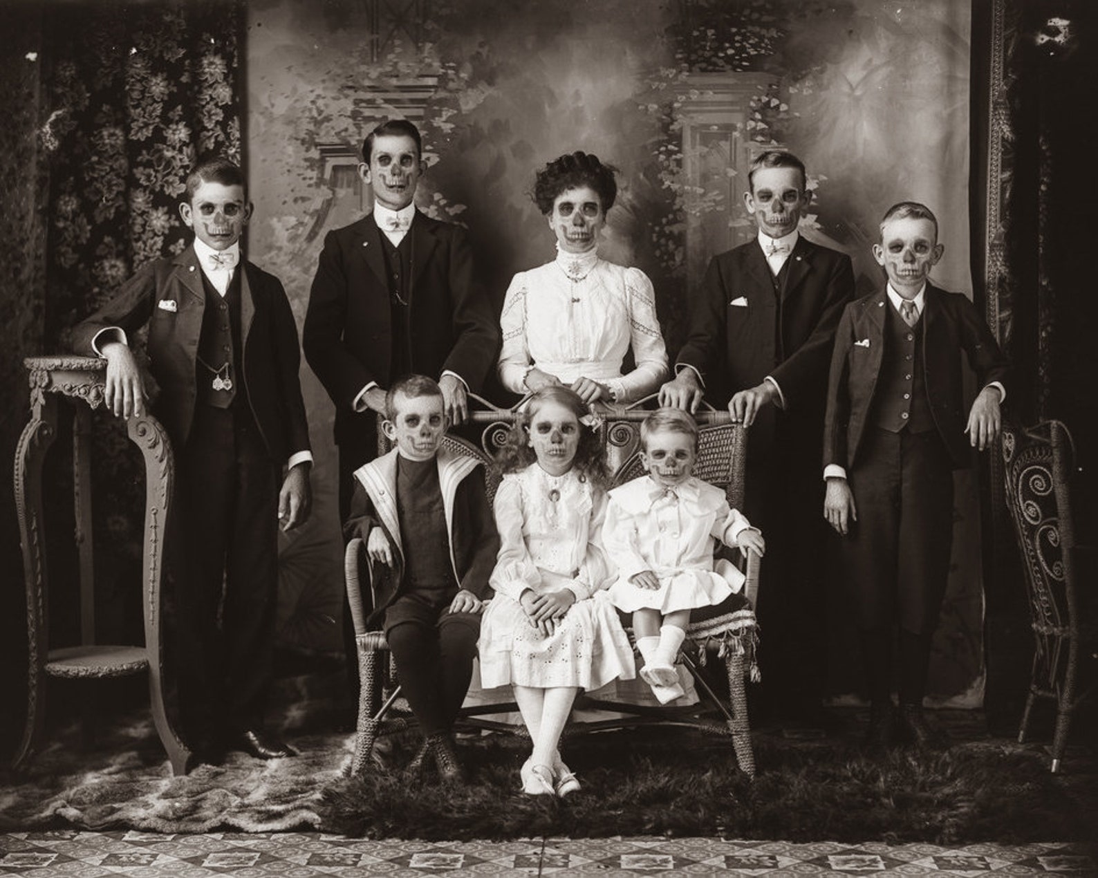 Vintage Halloween Portrait Photo - Spooky Victorian Family - Skeleton ...