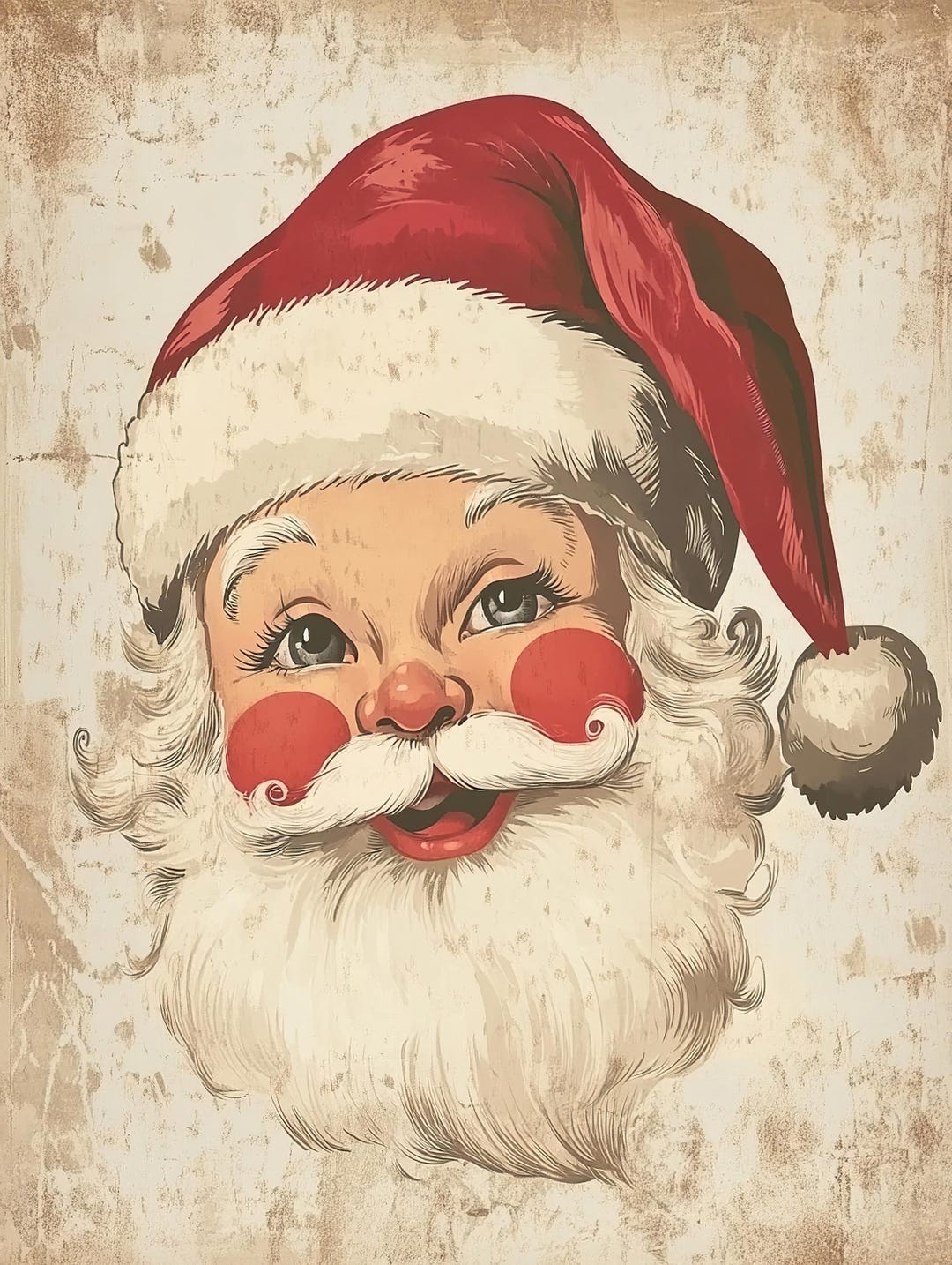 Vintage Style Cartoon Santa Claus, Printable Wall Art, Retro Look ...