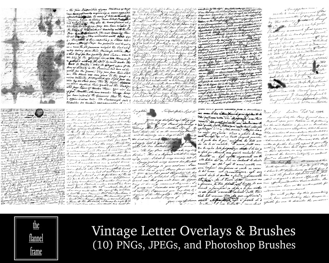 Vintage Handwritten Letter Overlays and Photoshop Brushes - Set of 10 ...