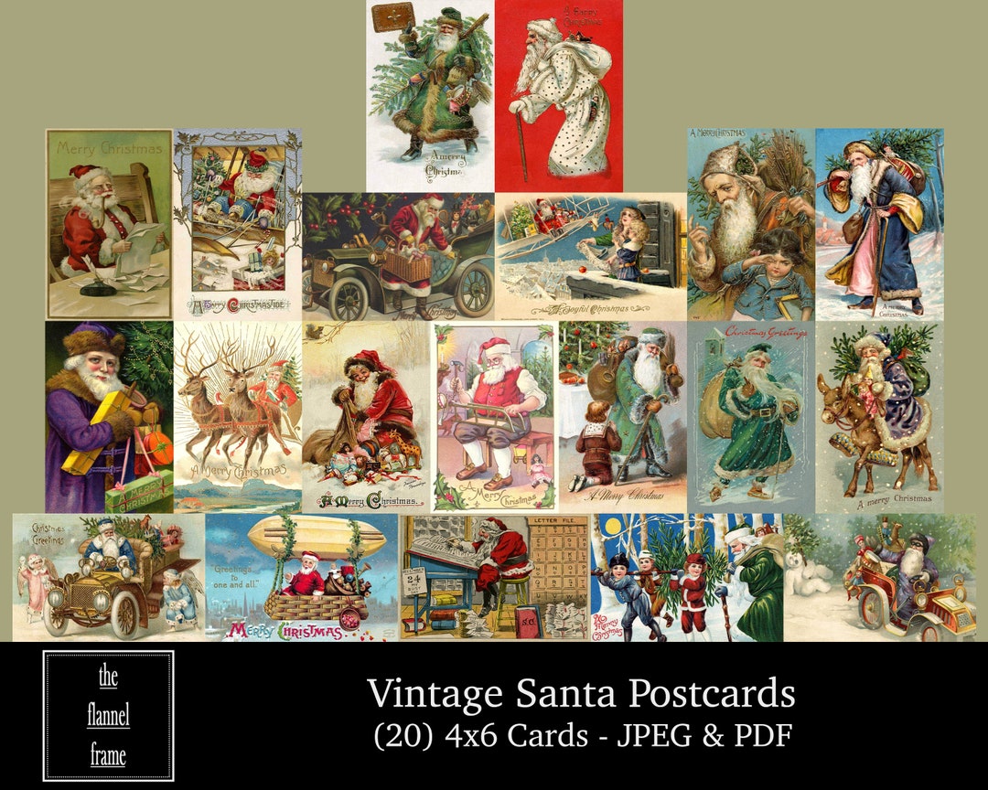 Vintage Santa Christmas Postcards Set - Instant Retro Digital Download ...