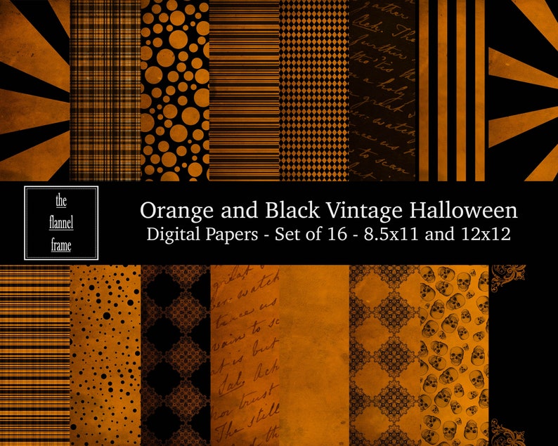 Halloween Vintage Digital Paper Set - Dollhouse Wallpaper - Black ...