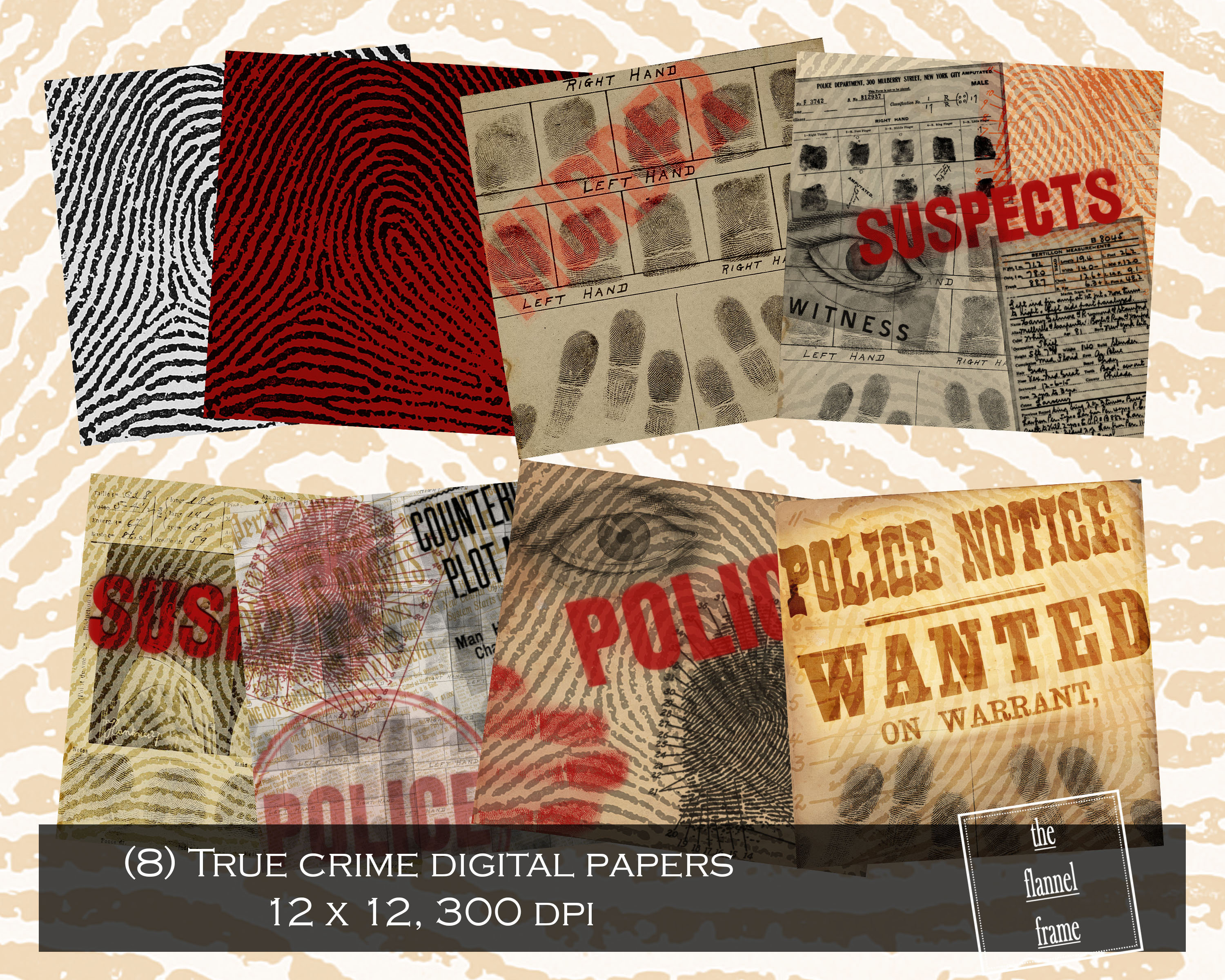 BUNDLE - BOTH True Crime Vintage Digital Paper Sets- Instant Download ...
