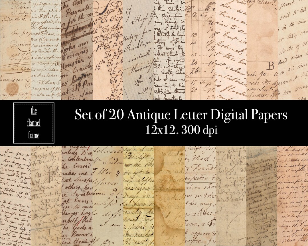 Antique Letters Digital Paper - Set of 20 - Printable Page Download ...