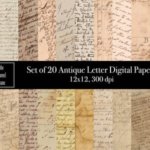 Antique Letters Digital Paper - Set of 20 - Printable Page Download ...