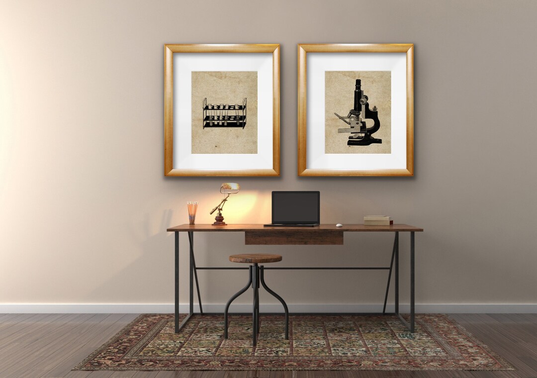 Vintage Rustic Laboratory Print Set Microscope, Test Tubes, Science ...