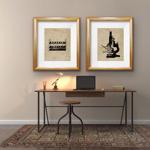 Vintage Rustic Laboratory Print Set Microscope, Test Tubes, Science ...