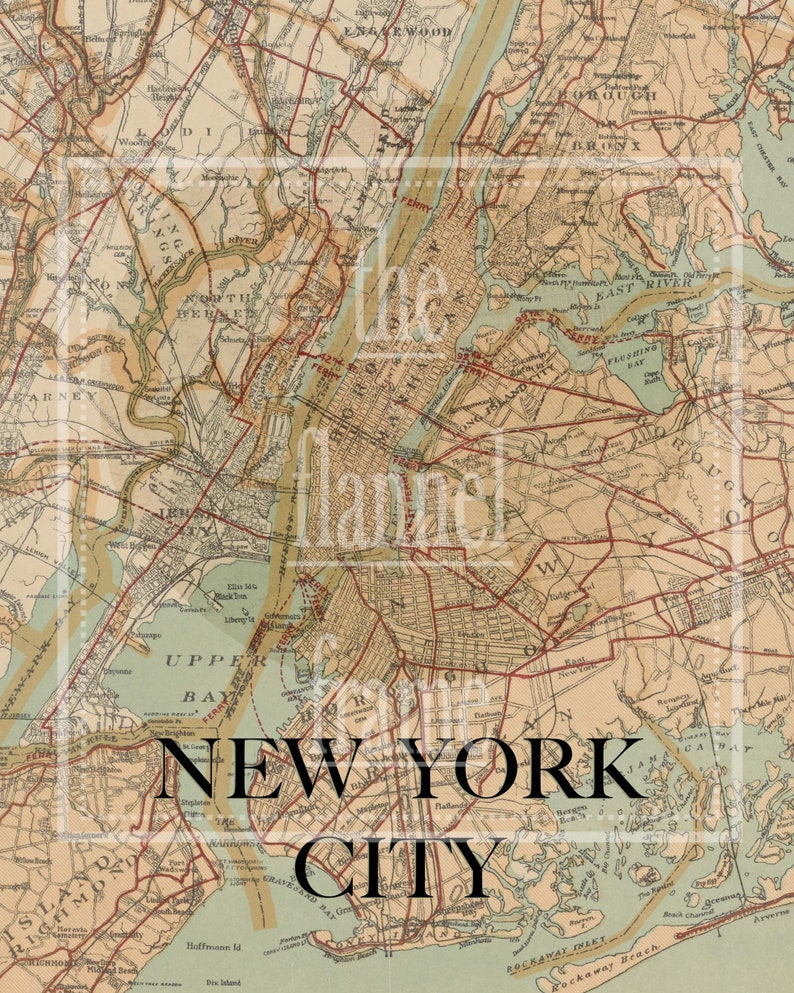 Vintage New York City Map Print Instant Digital Download | Etsy