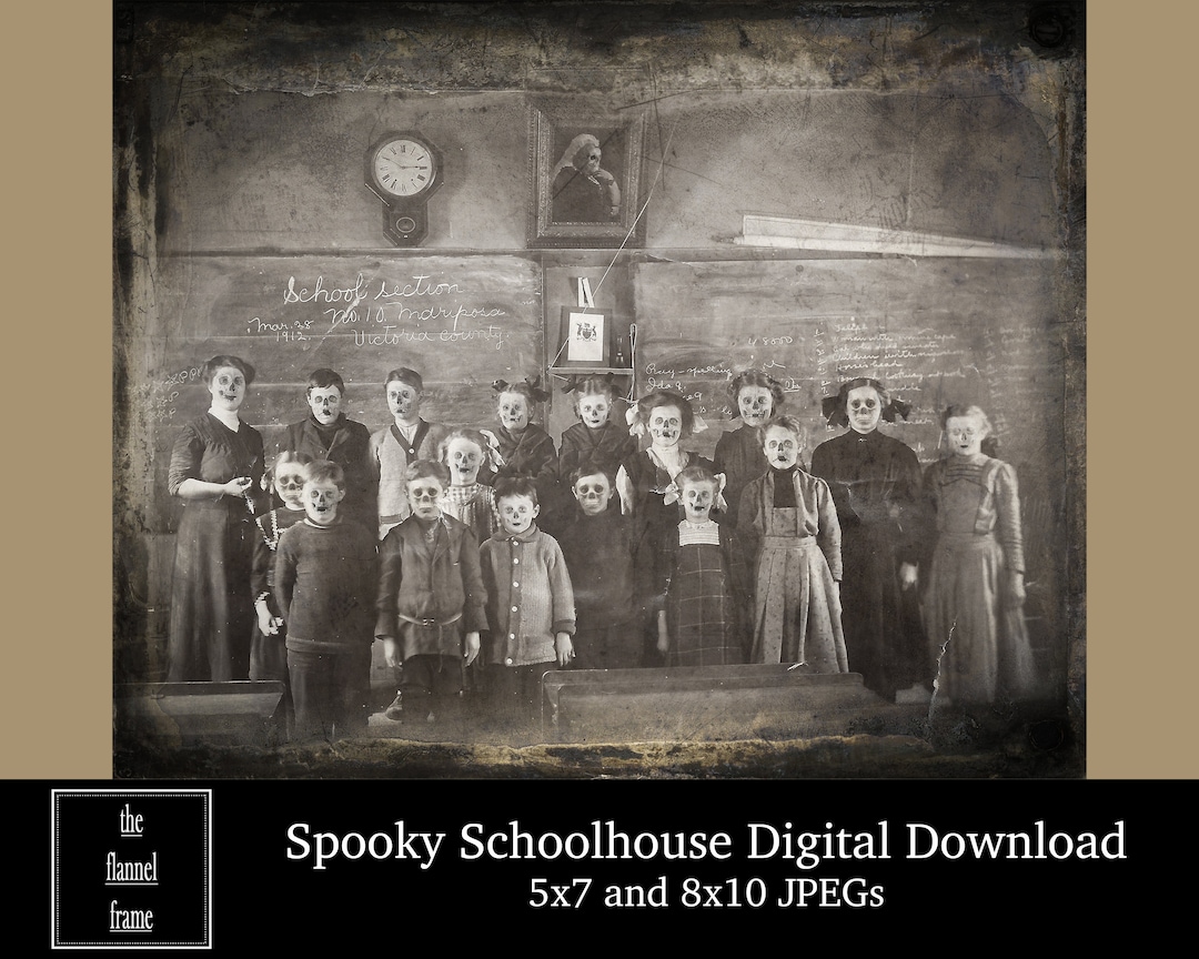 Vintage Halloween Photograph - Spooky Schoolhouse Skeleton Portrait ...