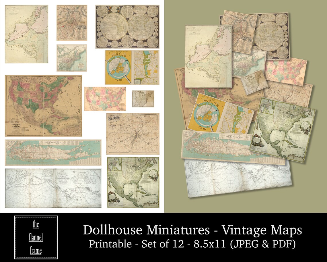 Dollhouse Miniature Vintage Maps 12 Antique Photos Instant - Etsy