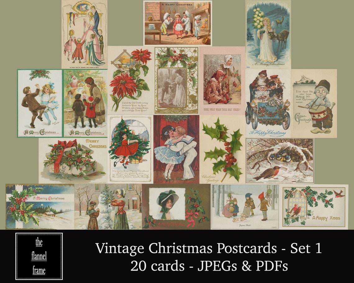 Vintage Christmas Postcards Set Instant Retro Digital - Etsy