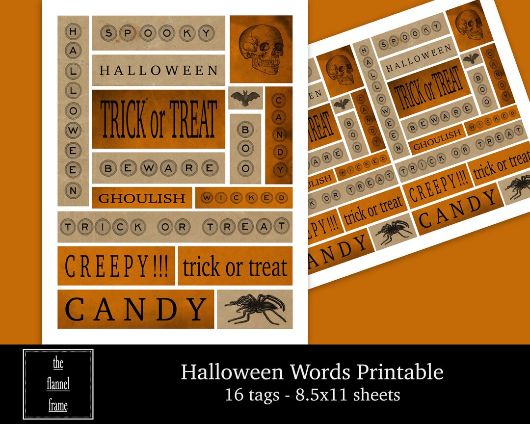 Hojas de Palabras Imprimibles de Halloween Estilo Kraft Diario Basura ...