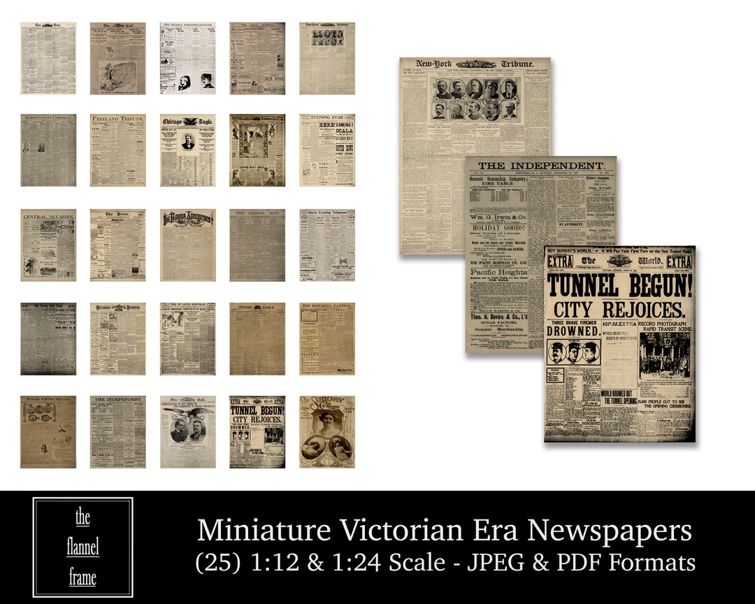 Dollhouse Miniature Vintage Newspapers - 25 Antique Victorian Era ...