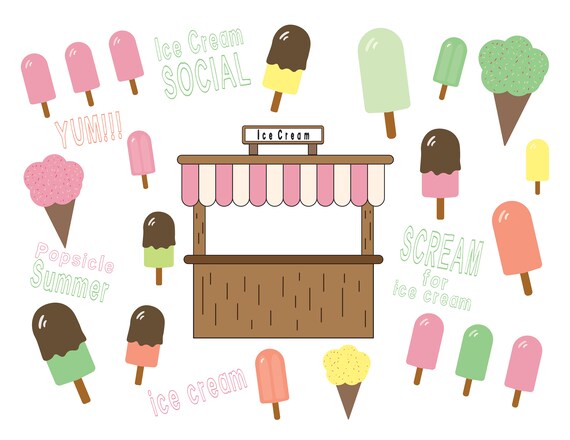 Ice Cream Social Clipart Whimsical Pastel Illustrations | Etsy