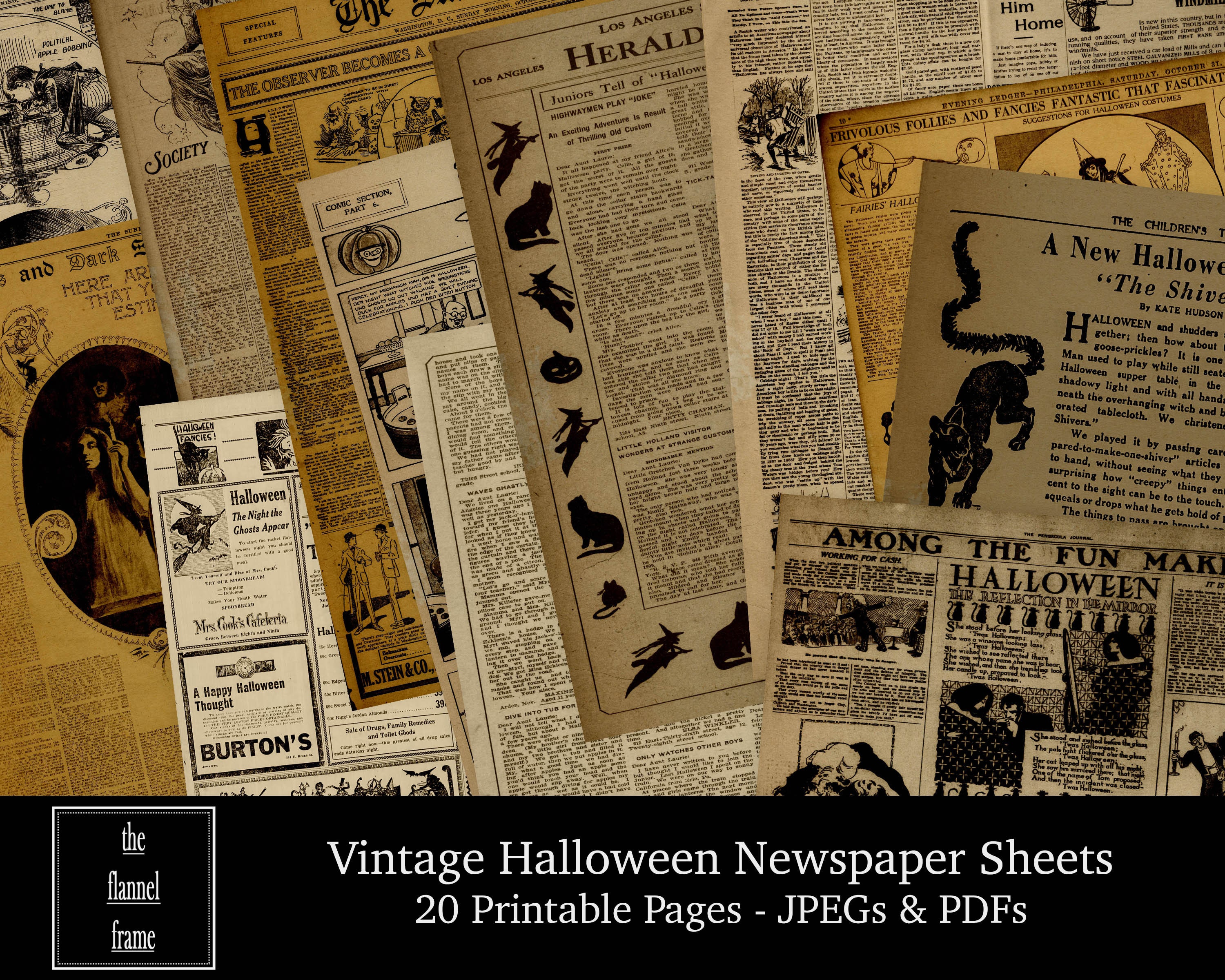 Vintage Halloween Newspaper Collage Sheets - Ephemera Download Bundle ...
