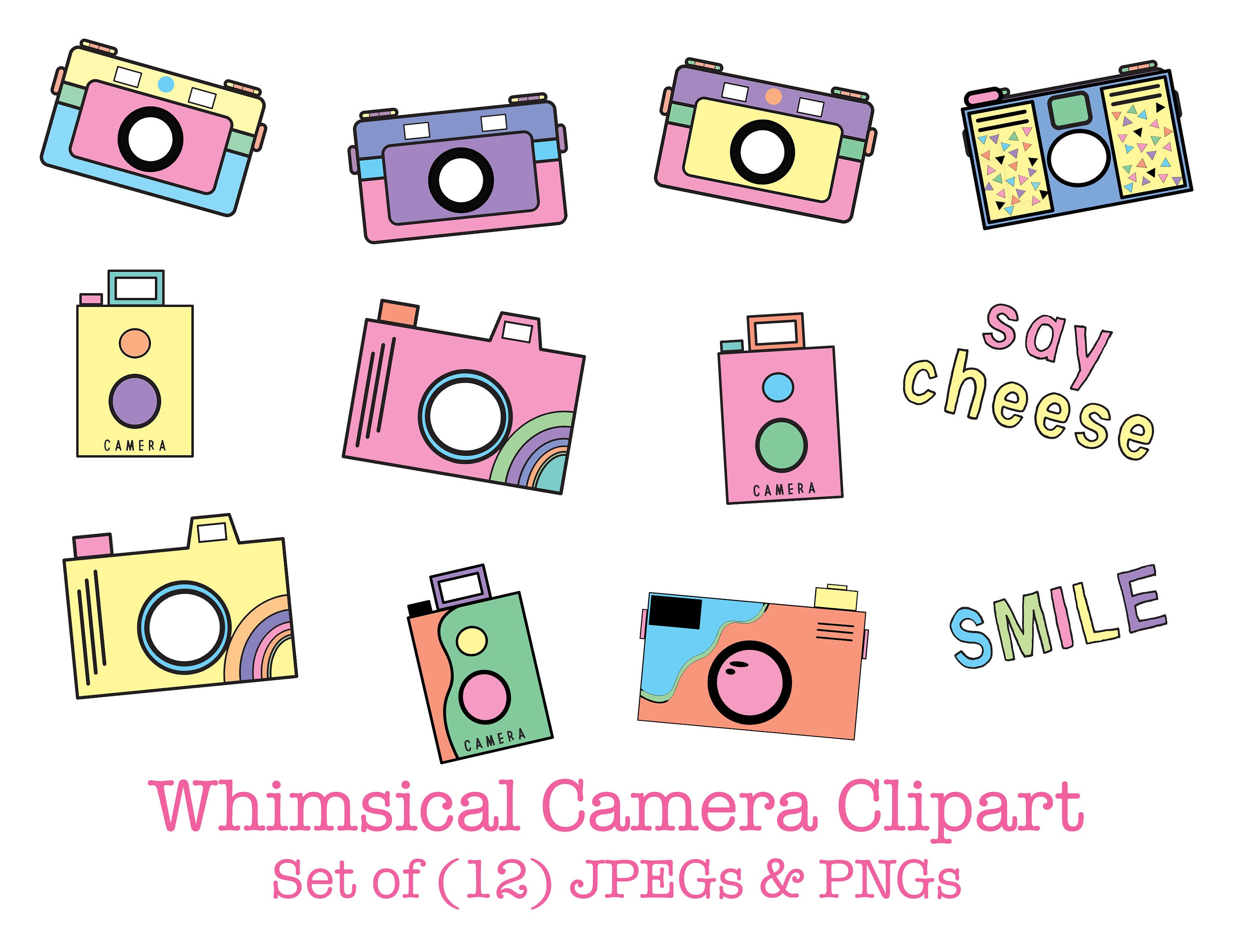 Cute Camera Clipart Whimsical Pastel Colorful Illustration | Etsy