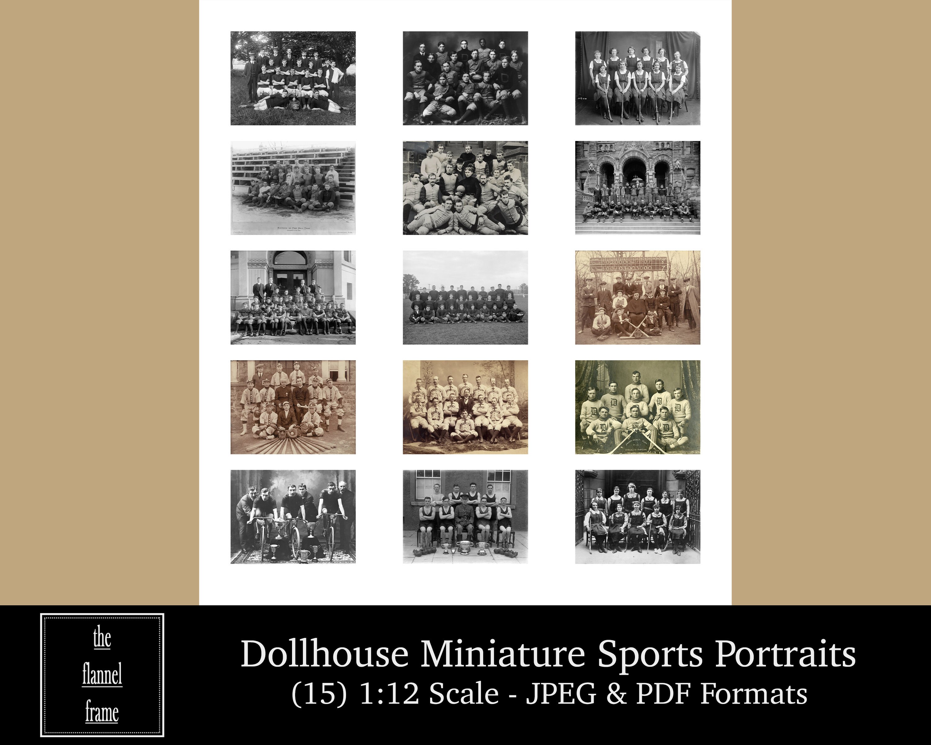 Dollhouse Miniature Vintage Sports Portraits 15 Antique | Etsy