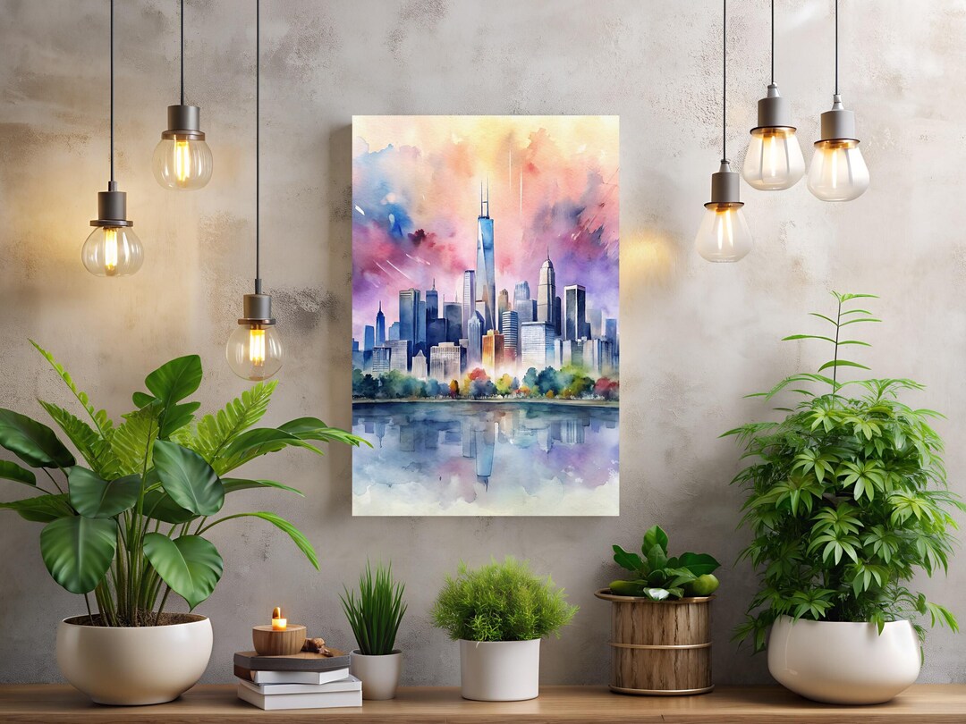 Trendy Chicago Print Apartment Decor, Modern Watercolor Chicago Wall ...
