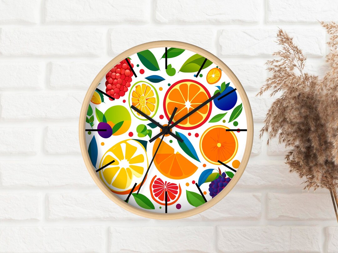 Modern Fruits Wall Clock, Unique Kitchen Wall Clock, Colorful Cute ...