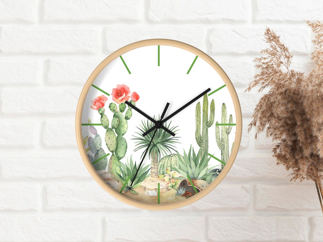 Modern Cactus Wall Clock, Unique Desert Home Decor, Living Room Round ...