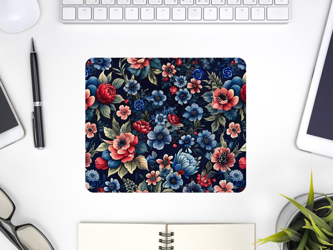 Dark Floral Desk Mat, Cute Computer Mouse Pad, Flower Aesthetic Office ...