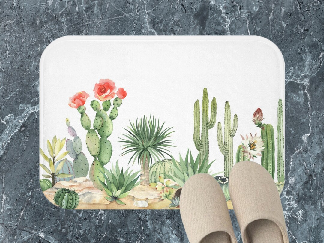 Modern Cactus Bath Mat, Desert Home Bathroom Decor, Plant Unique Bath ...