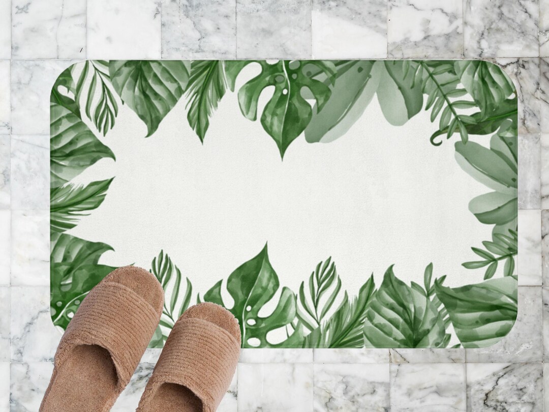 Cute Tropical Bath Mat, Green Leaves Bathroom Accessories, Plant ...