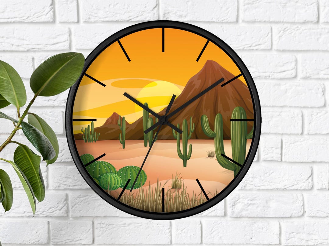 Southwestern Decor, Cactus Wall Clock, Modern Desert Landscape Wall ...