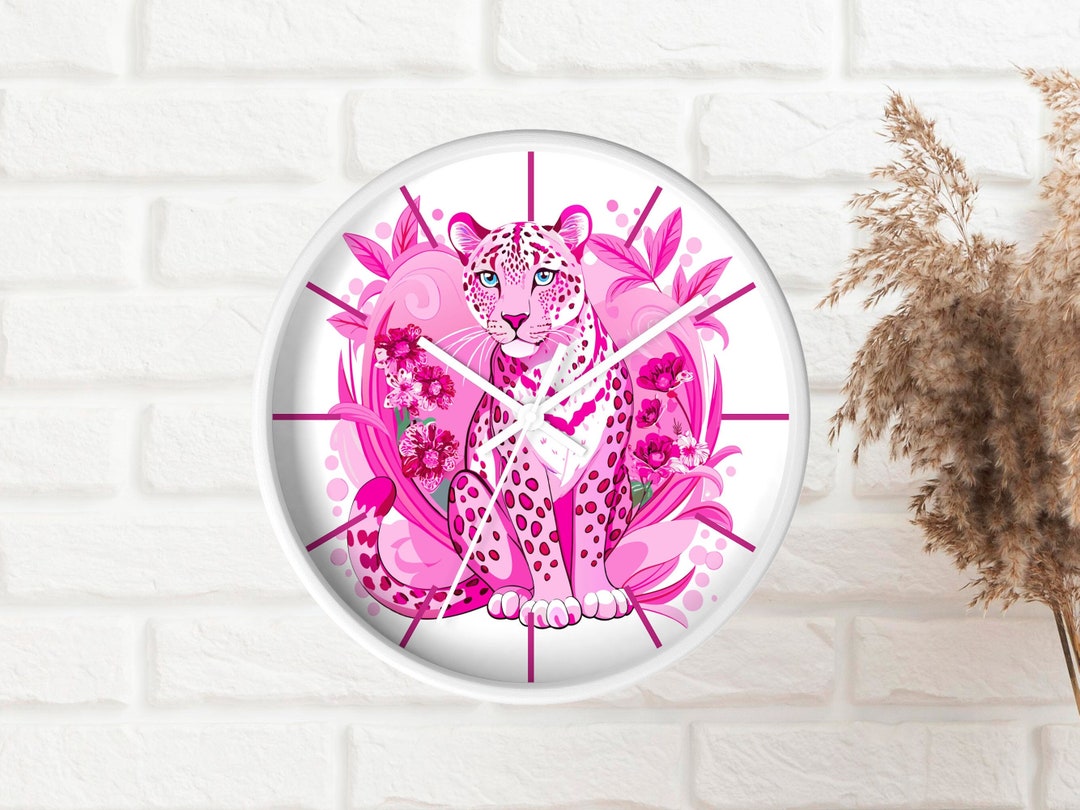 Preppy Room Decor Aesthetic, Modern Pink Leopard Wall Clock, Unique ...