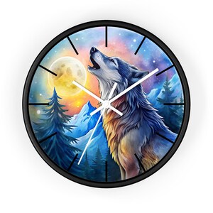 Modern Howling Wolf Wall Clock, Wild Animal Design for Cabin Wall Decor, Unique Housewarming ...