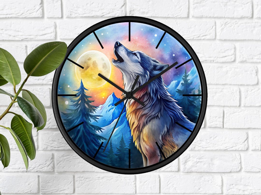 Modern Howling Wolf Wall Clock, Wild Animal Design for Cabin Wall Decor ...