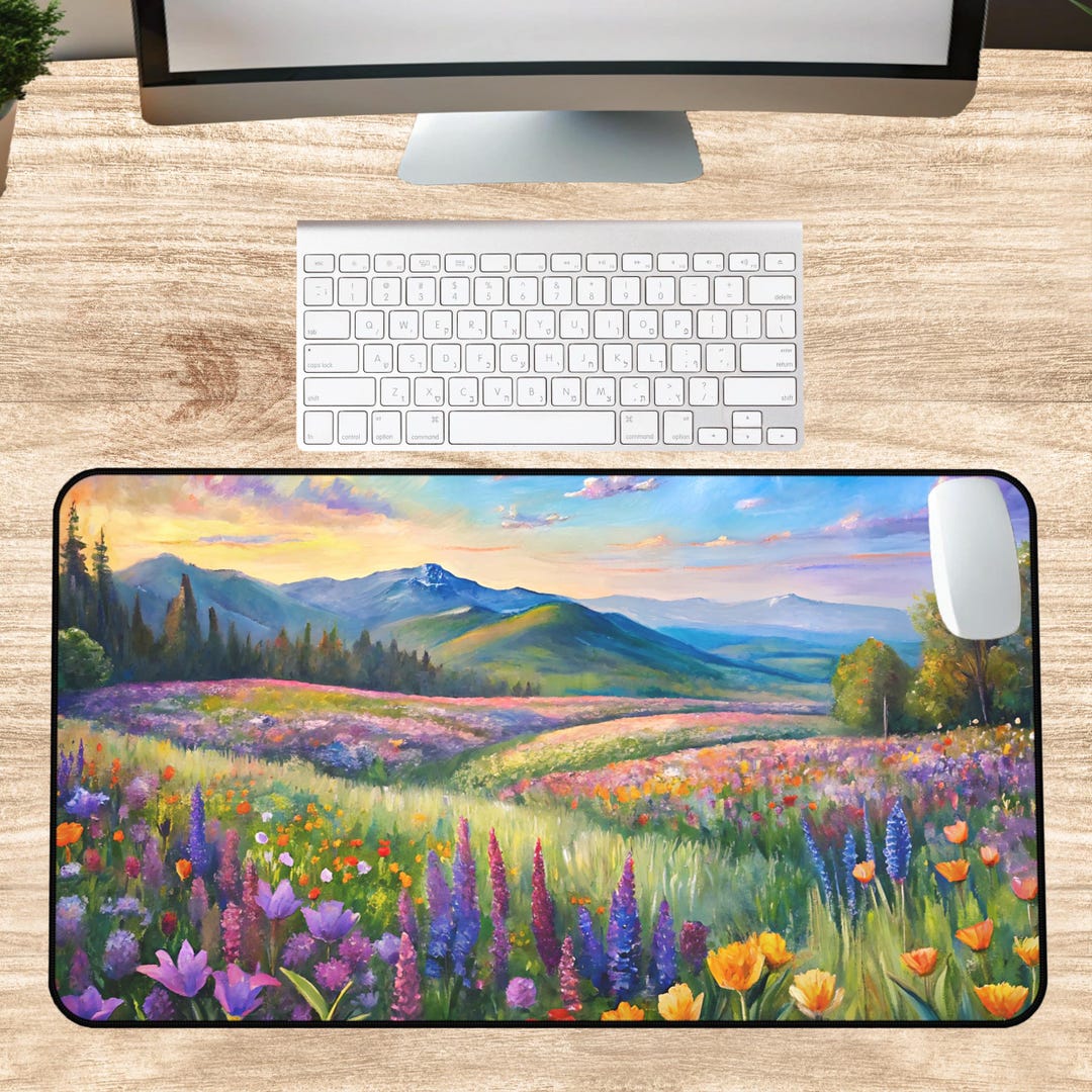Wildflower Field Xl Mouse Pad, Cute Landscape Computer Desk Mat ...