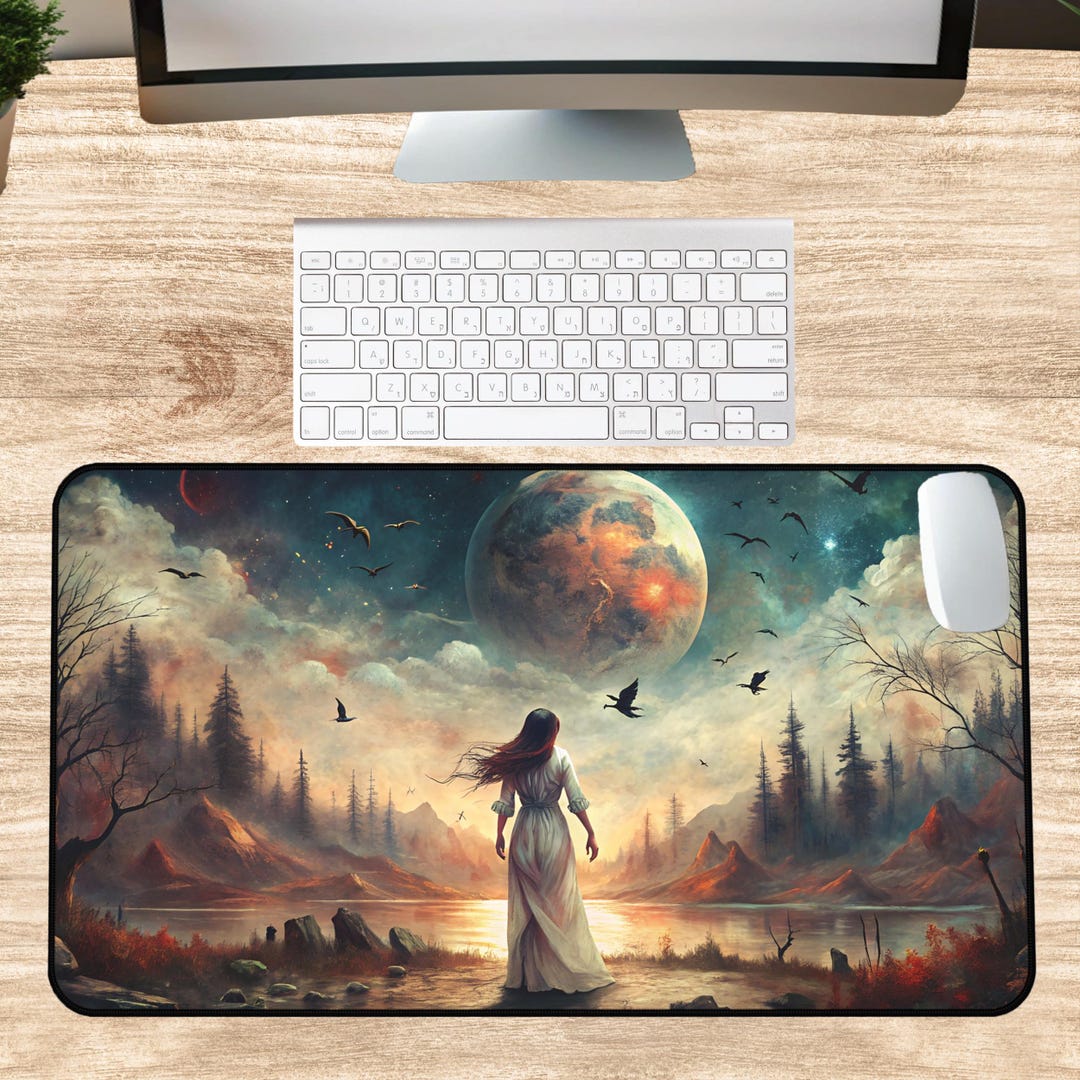 Witchy Dark Academia Desk Mat, Goth Women White Dress Computer Xl Mouse ...