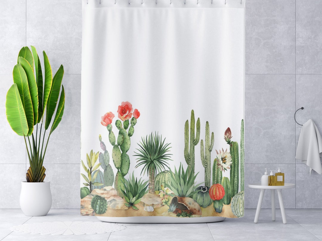 Cactus Shower Curtain Cactus Bathroom Decor Unique Plant Etsy