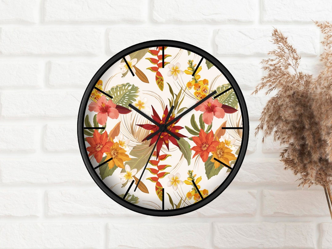 Minimalist Boho Wall Clock, Floral Wall Clock Office, Boho Home Room ...