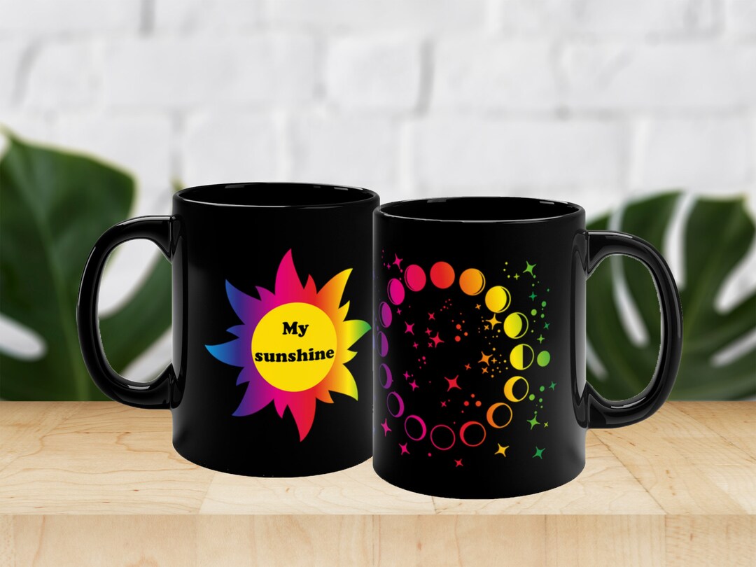 Sun and Moon Phases Ceramic Mug, Custom Black Ceramic Coffee Mug ...