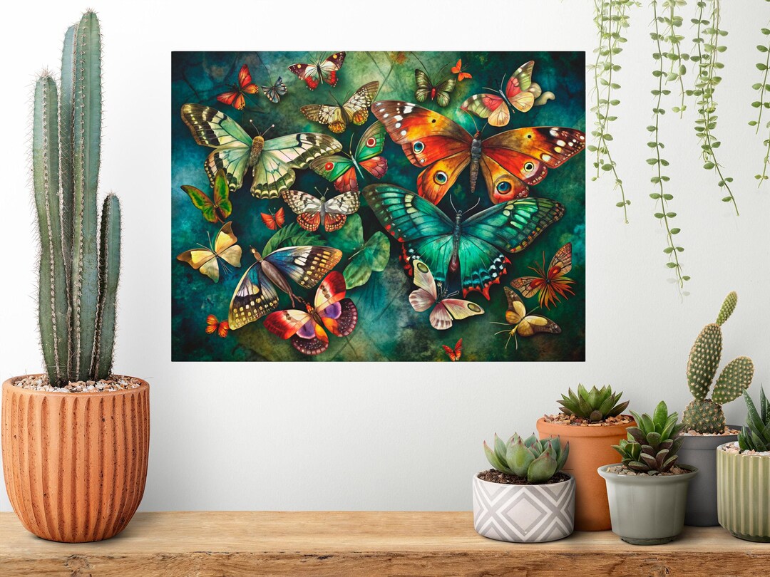 Dark Cottagecore Canvas Wall Art Prints, Green Butterfly Home Decor ...