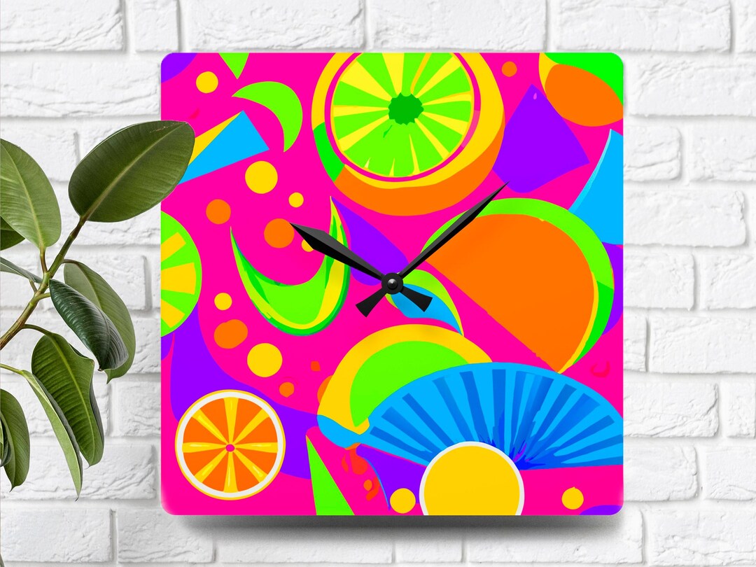 Dopamine Apartment Decor - Modern Tropical Hot Pink Fruits Wall Clock ...