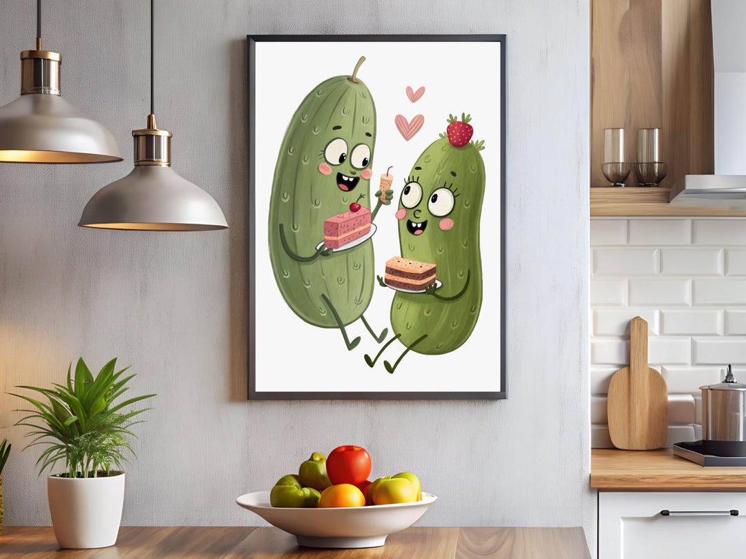 Cute Pickle Wall Art Print Poster, Modern Funny Pickle Gifts for ...