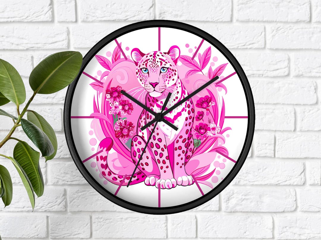 Preppy Room Decor Aesthetic, Modern Pink Leopard Wall Clock, Unique ...